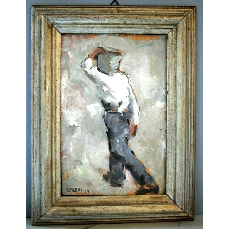 ANTICO DIPINTO OLIO TAVOLA Edmondo Poletti RITRATTO FIGURA MURATORE ...