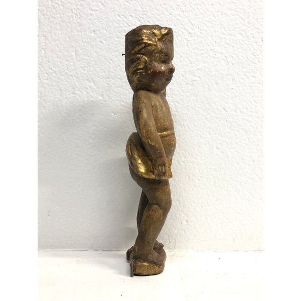 ANTICA SCULTURA ANGELO PUTTO CHERUBINO LEGNO SCOLPITO DORATO RELIGIOSO '700