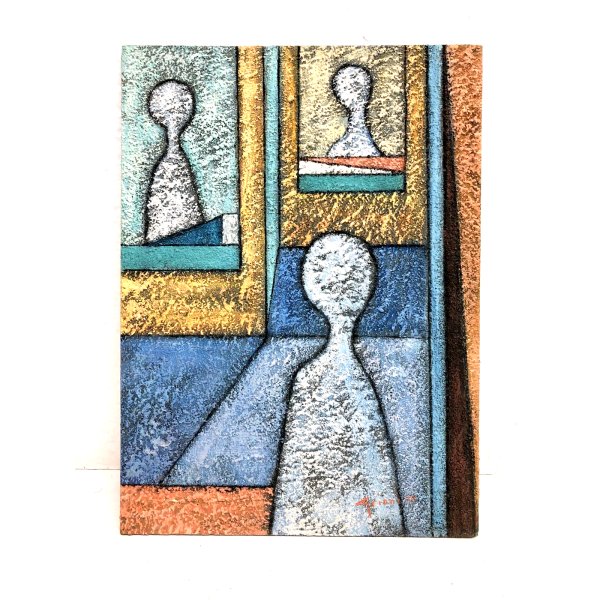 PICCOLO DIPINTO Pino Grioni ASTRATTO POLIMATERICO TAVOLA VOLTI FIGURE '900