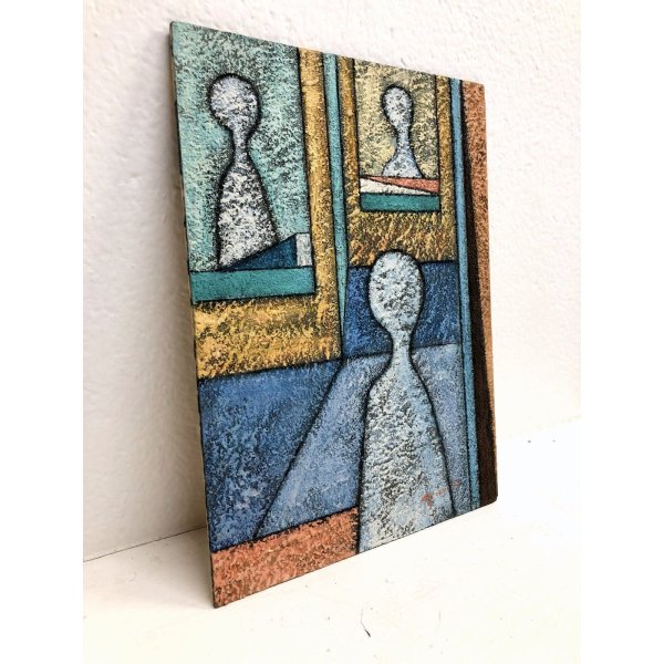 PICCOLO DIPINTO Pino Grioni ASTRATTO POLIMATERICO TAVOLA VOLTI FIGURE '900