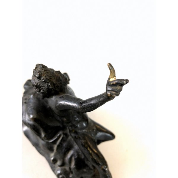 ANTICA SCULTURA BRONZO FIGURA NUDO FAUNO SATIRO EBBRO ART NOUVEAU EPOCA ...
