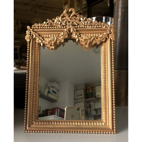 ANTICA CORNICE SPECCHIO DA TAVOLO Art Nouveau OTTONE ORNATO FIORI ...