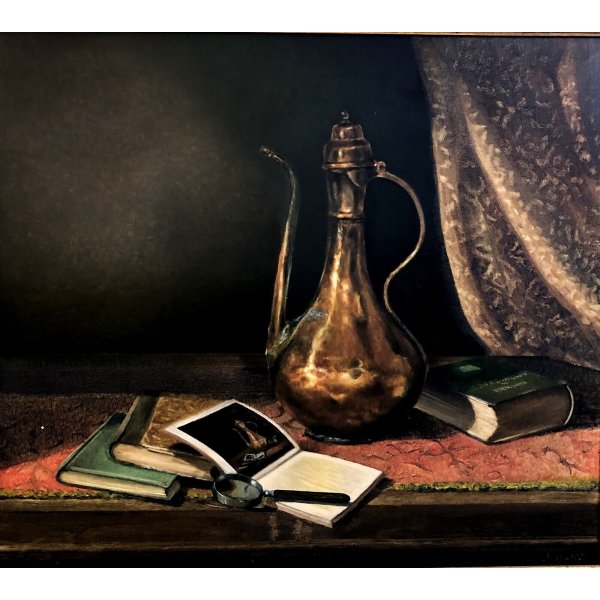 ANTICO QUADRO OLIO TELA Walter Dusatti NATURA MORTA LIBRI BROCCA ...