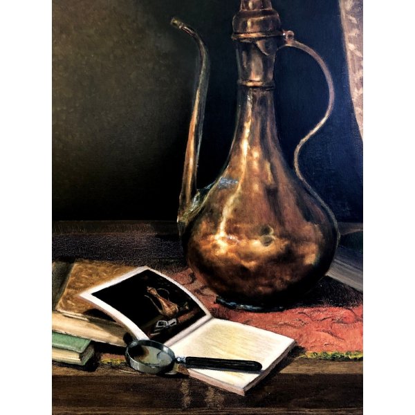 ANTICO QUADRO OLIO TELA Walter Dusatti NATURA MORTA LIBRI BROCCA ...