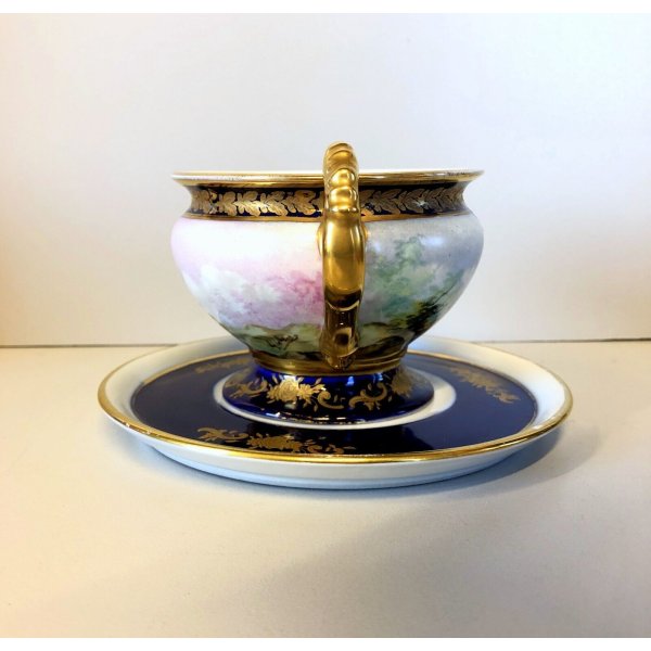 TAZZA da Tè PORCELLANA Sevres BLU ORO DECORO PAESAGGIO ROMANTICO ...